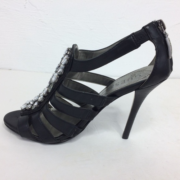 Guess | Shoes | Guess Black Strappy Shoes High Heel Rhinestone 6m ...